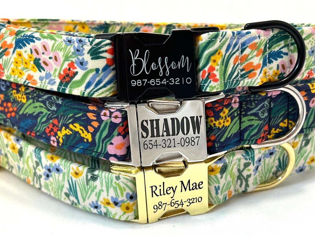 Personalized Rifle Paper Co Dog Collar for Boy, Girl - Engraved Buckle ...