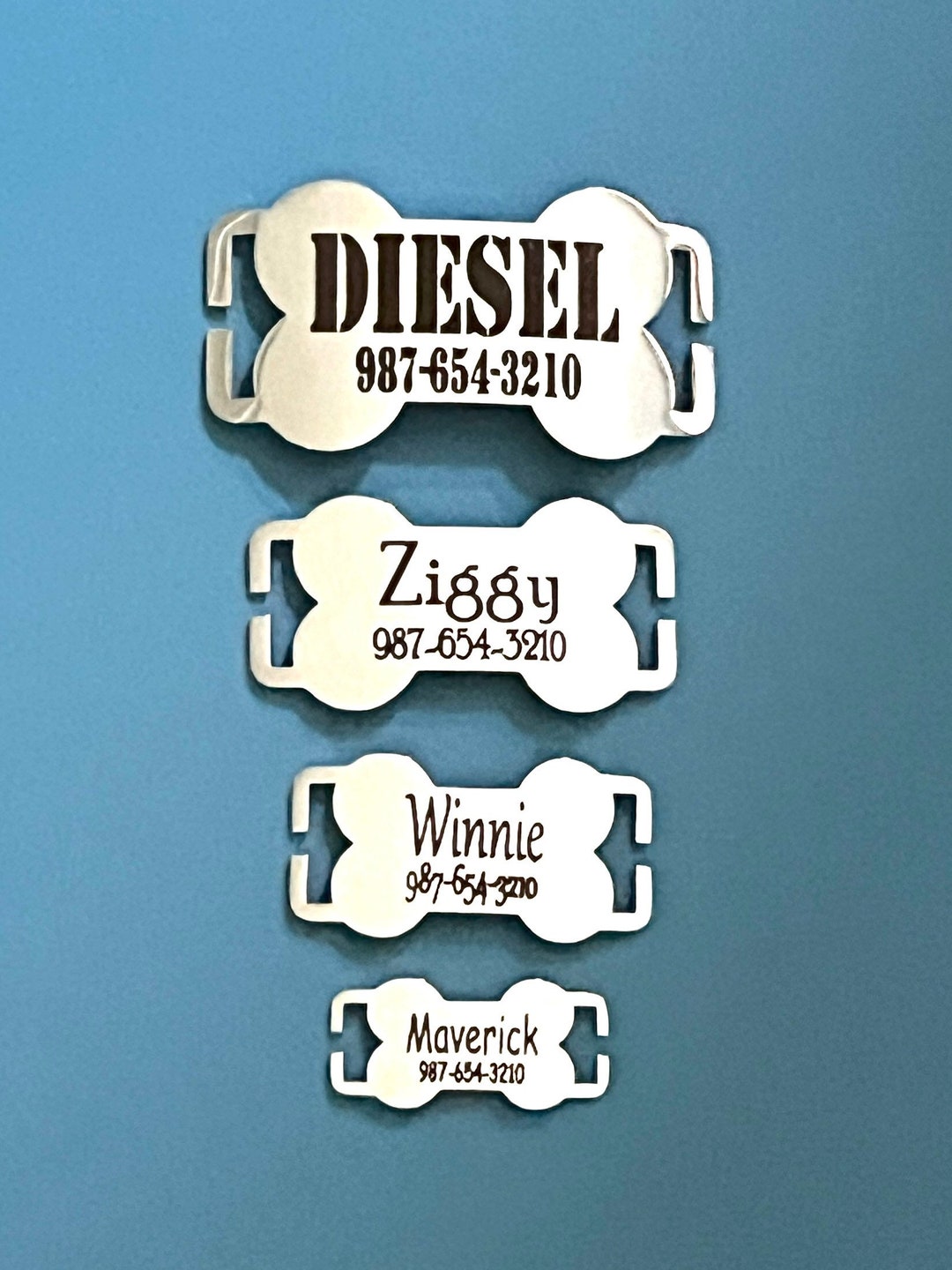 Bone Shaped Slide-on ID Tag for Dog Collar - Personalized Engraved Name ...