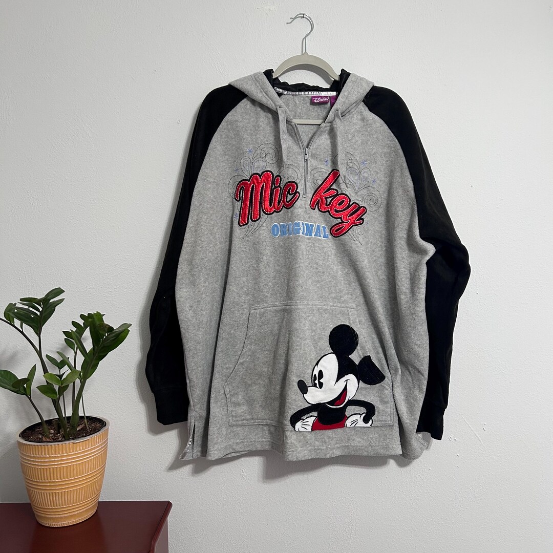 Vintage Disney Mickey Mouse Gray and Black Hoodie - Etsy