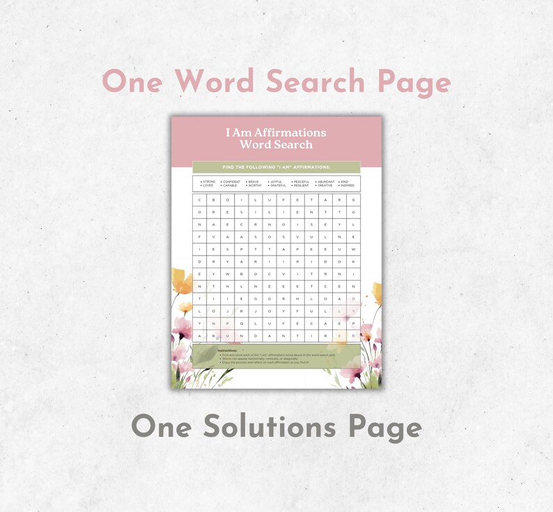 I Am Affirmation Word Search Printable Positive Thinking Puzzle Self ...