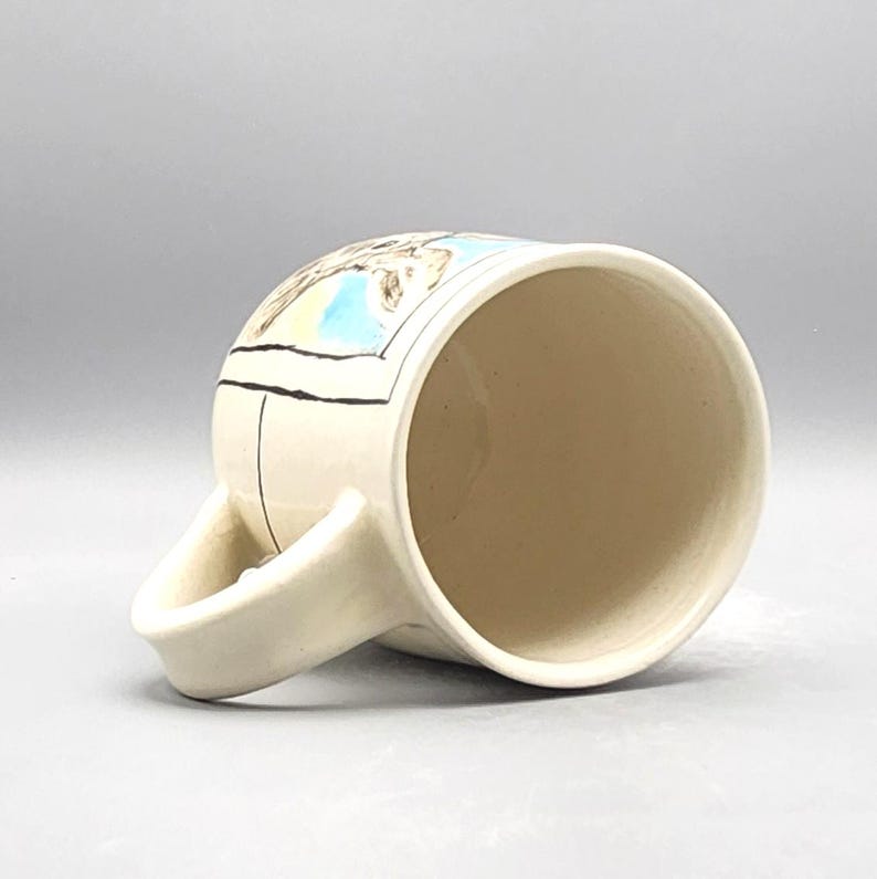 White Mug With Rabbit Portrait: Handpainted on a Wheel-thrown Ceramic ...