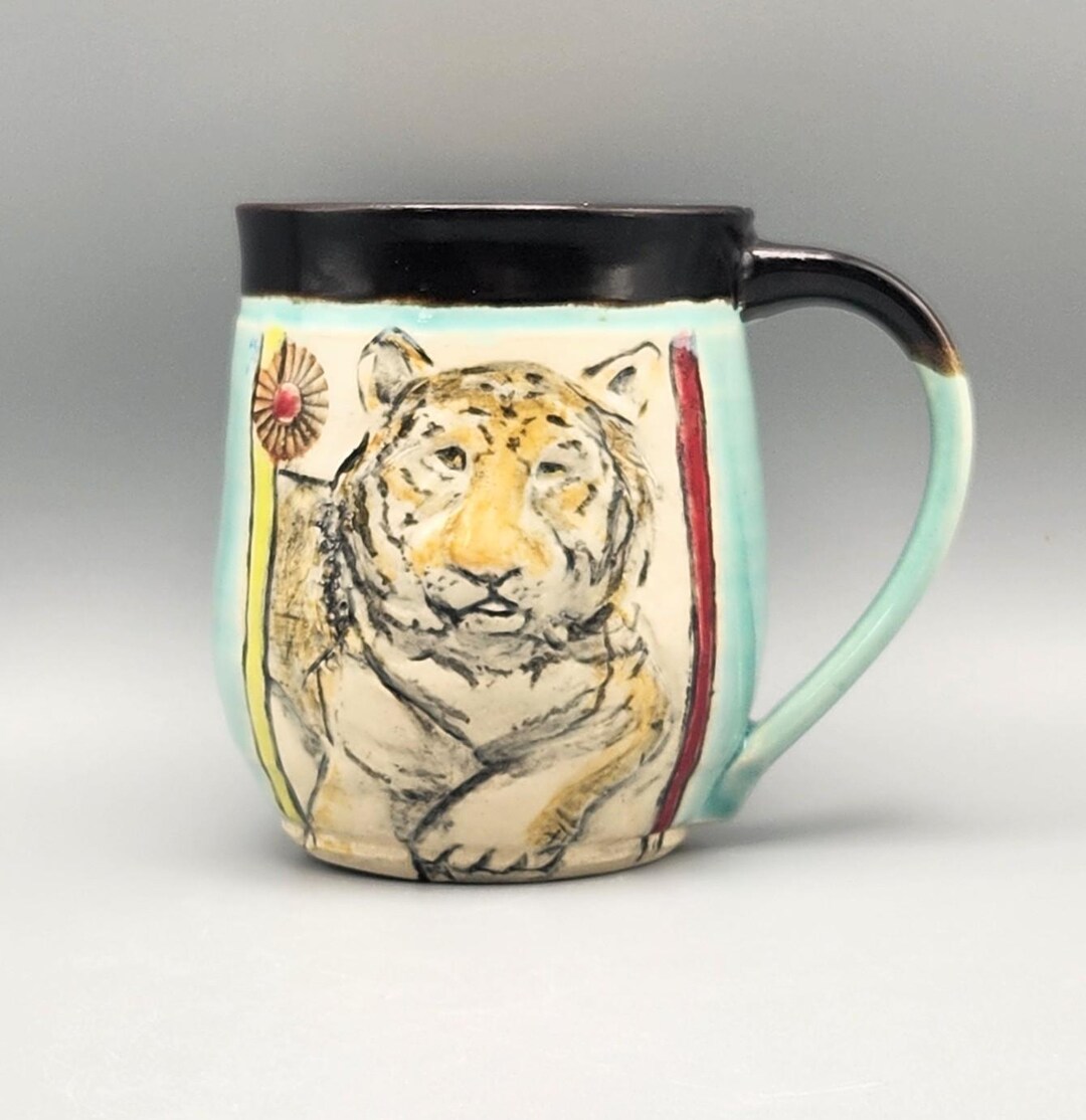A Tiger Lounges Casually on This Handmade, Handpainted Ceramic Mug - Etsy