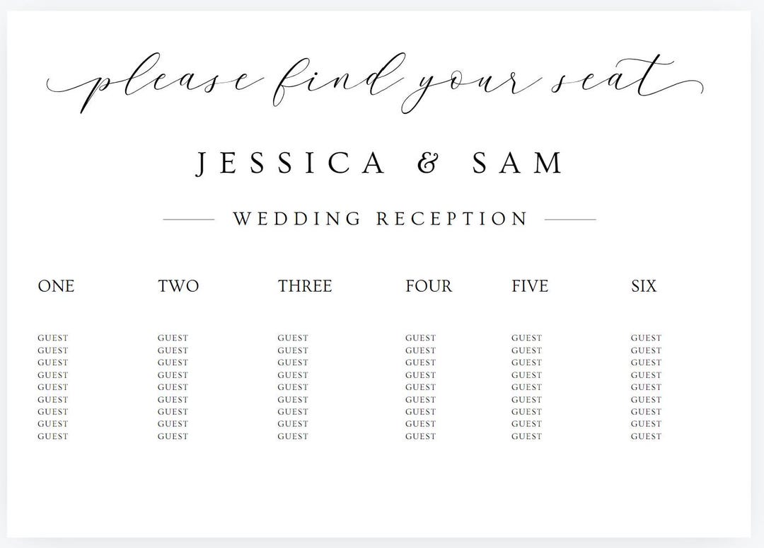 Simple Elegant Wedding Seating Chart Template - Etsy