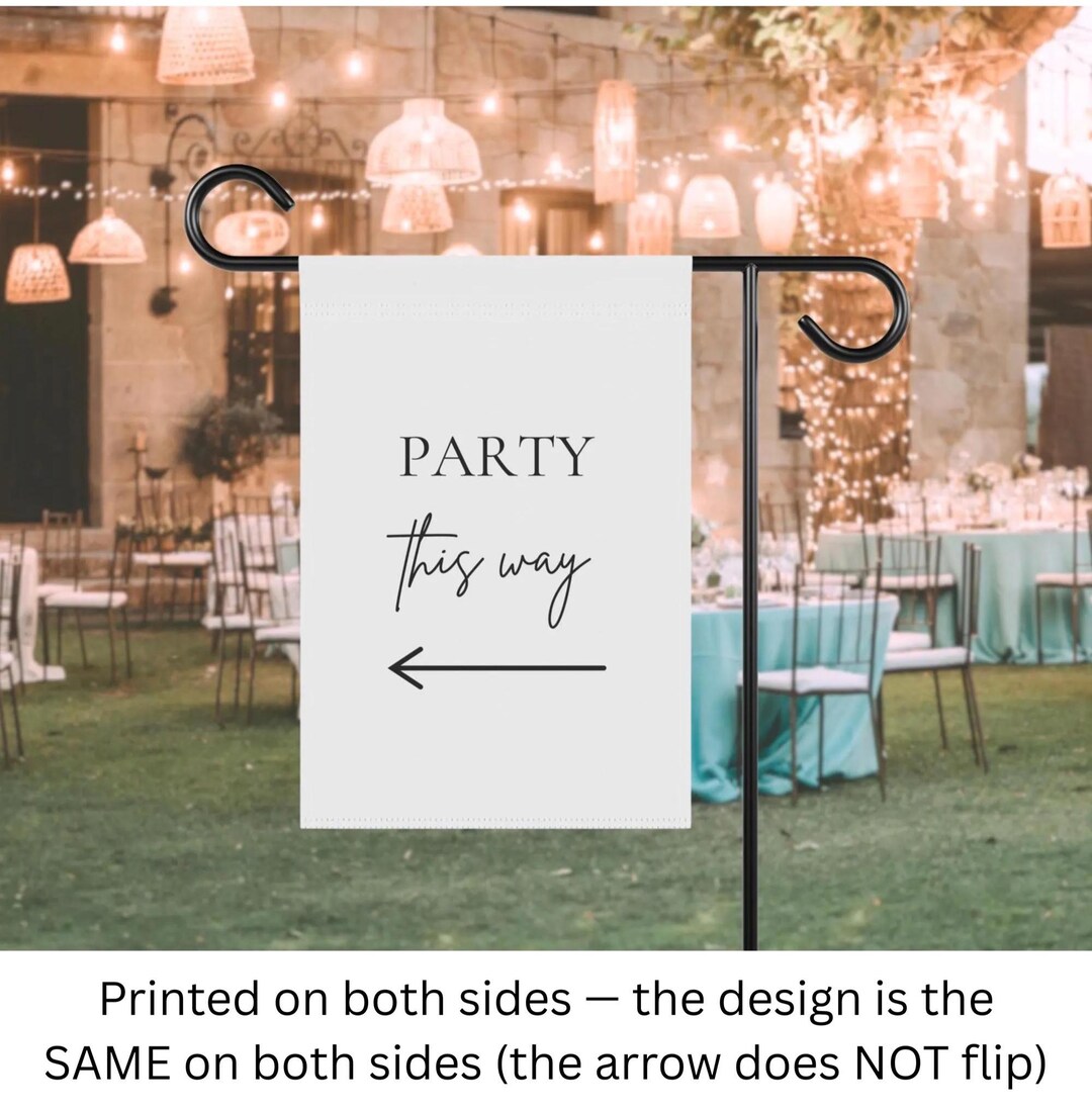 Party This Way Wedding Flag; Directional Garden Sign; Wedding Arrow ...