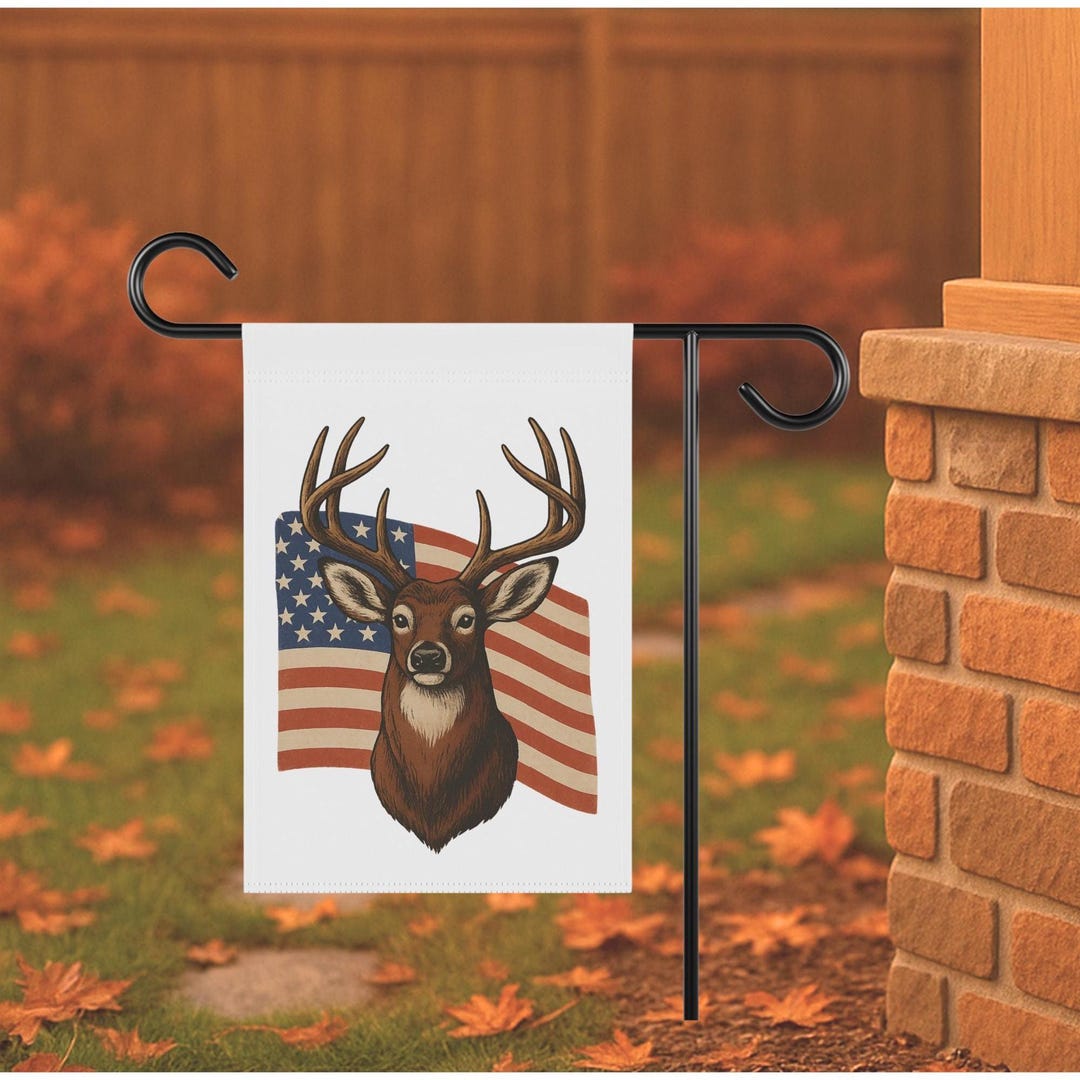 Patriotic Deer Garden Flag; American Flag Buck Yard Décor; Rustic ...