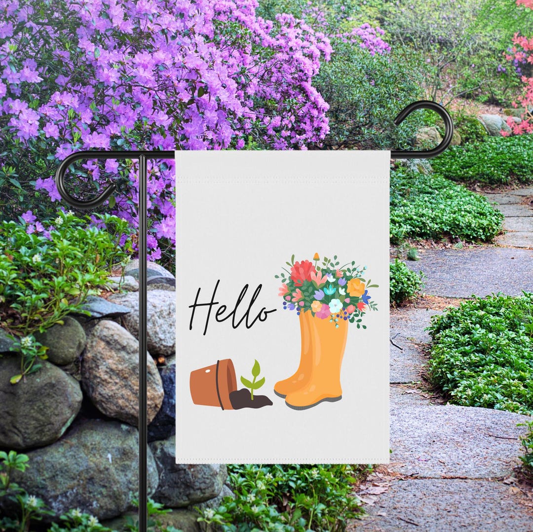Hello Garden Flag, Spring Welcome Flag, Floral Rain Boots Yard Flag ...