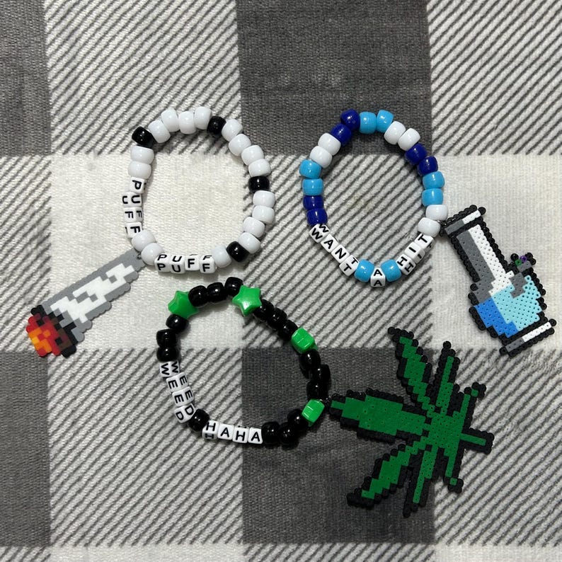 Stoner Kandi With Mini Perler Charm - 3pcs - Etsy