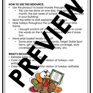 Turkey Staff Morale Booster--editable - Etsy