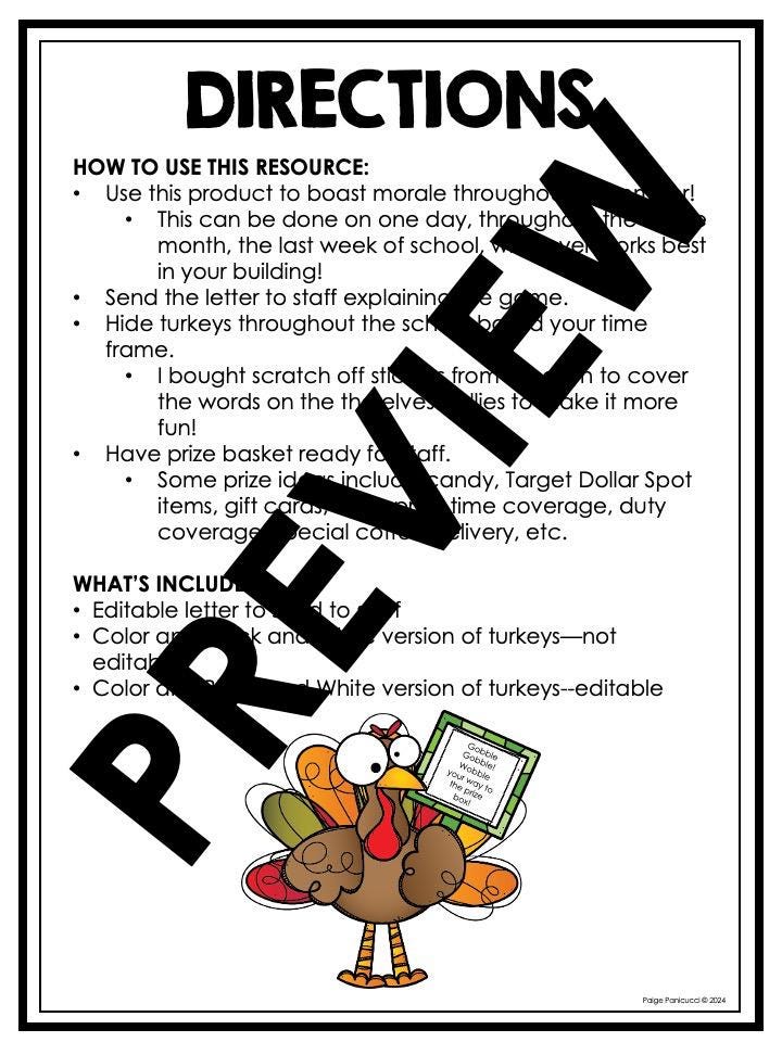 Turkey Staff Morale Booster--editable - Etsy