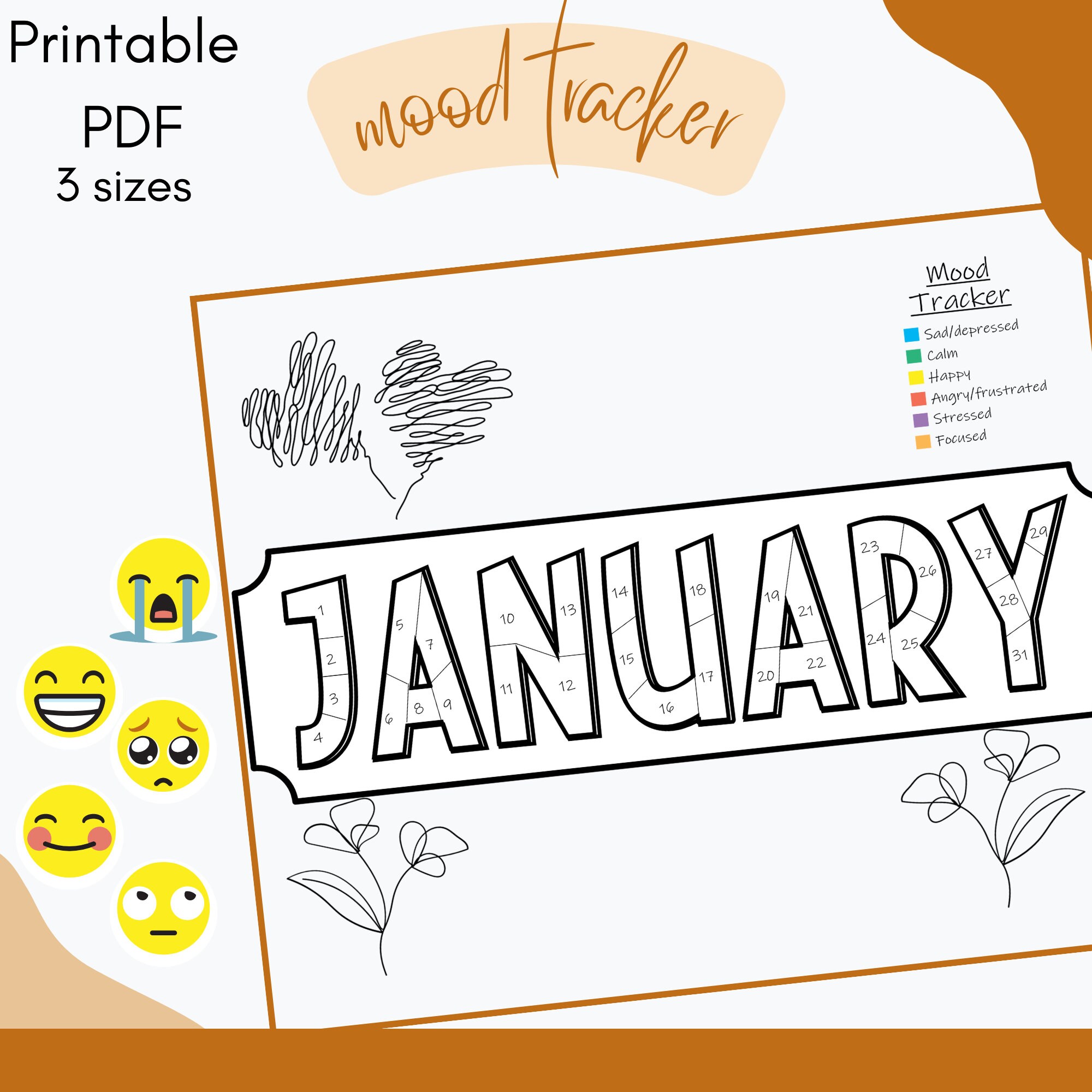 Mood Tracker, Mental Health Tracker, Coloring Sheet Habit Tracker ...