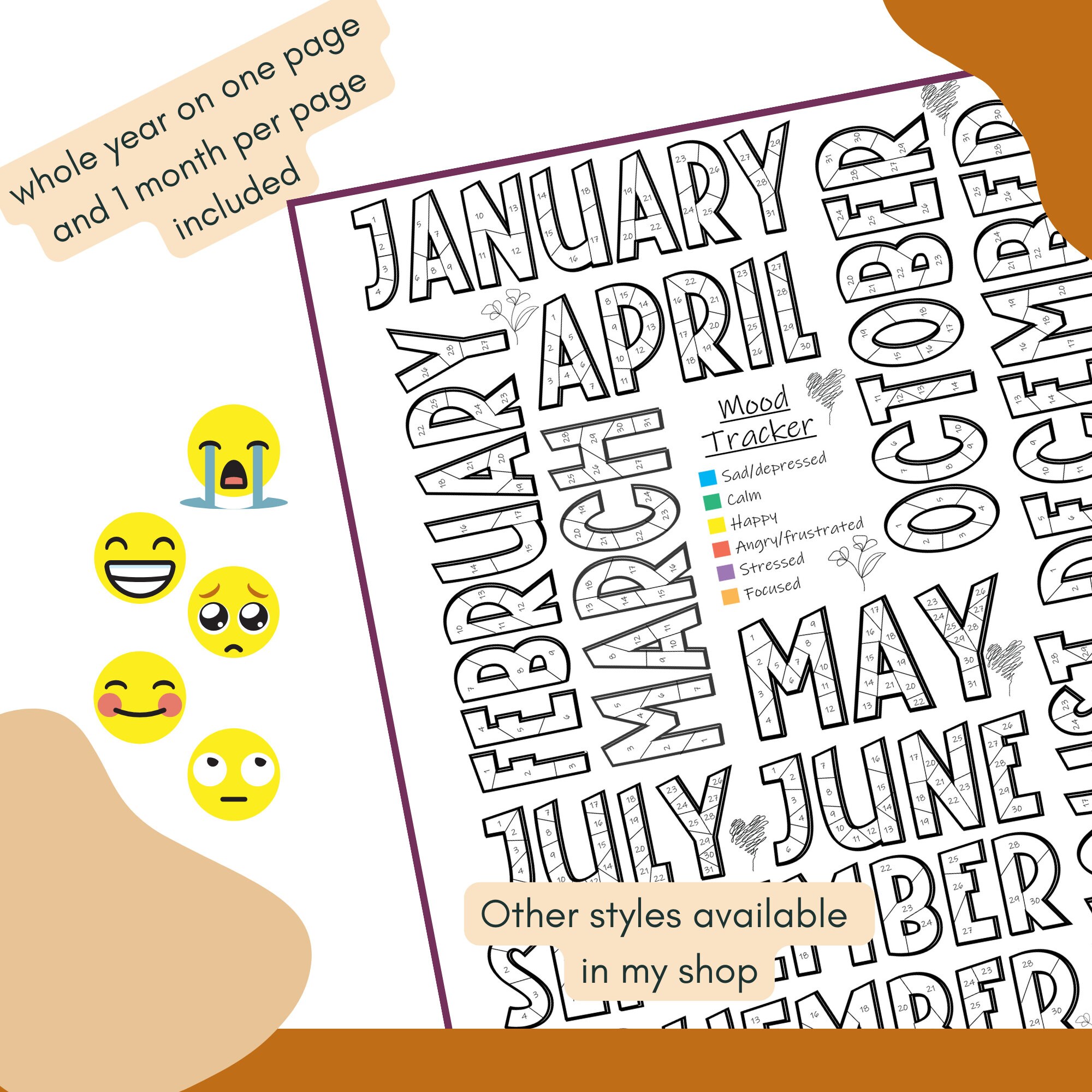 Mood Tracker, Mental Health Tracker, Coloring Sheet Habit Tracker ...