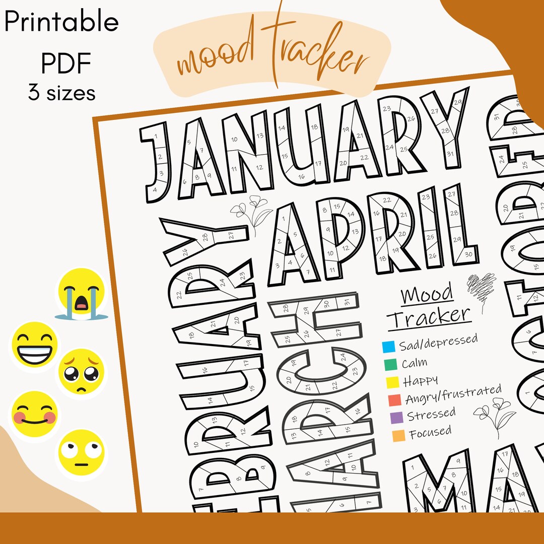 Mood Tracker, Mental Health Tracker, Coloring Sheet Habit Tracker ...