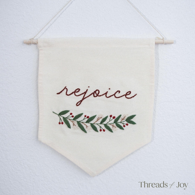 Rejoice Modern Hand Embroidery Christmas Banner Decoration | Handmade ...