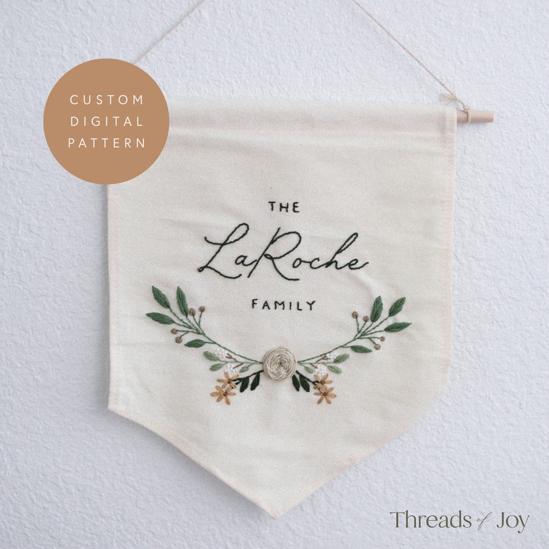 CUSTOM Family Name Banner Modern Hand Embroidery PDF Pattern DIY Wall ...