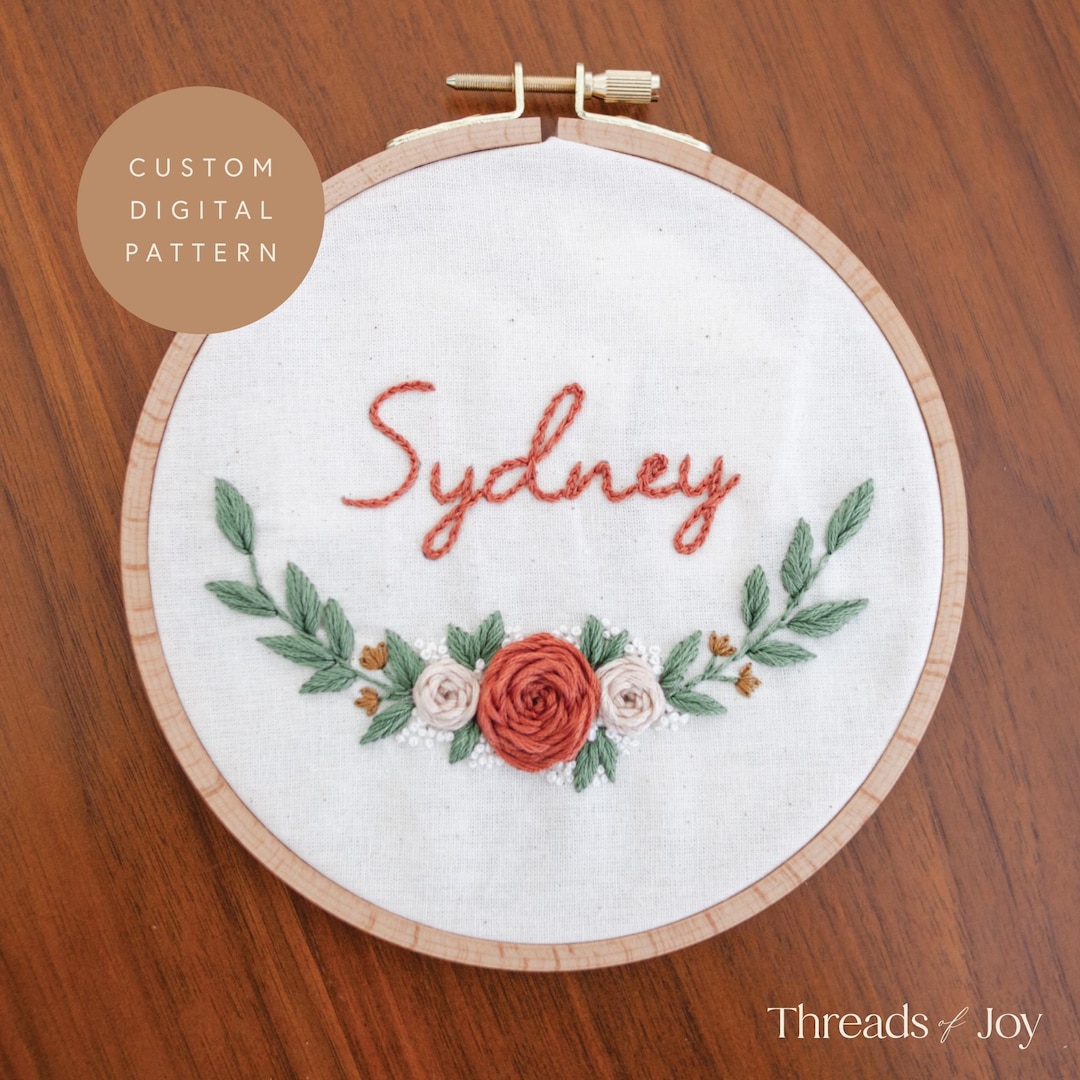 Baby Name Floral Embroidery Pattern: Custom Nursery Decor (PDF Pattern ...