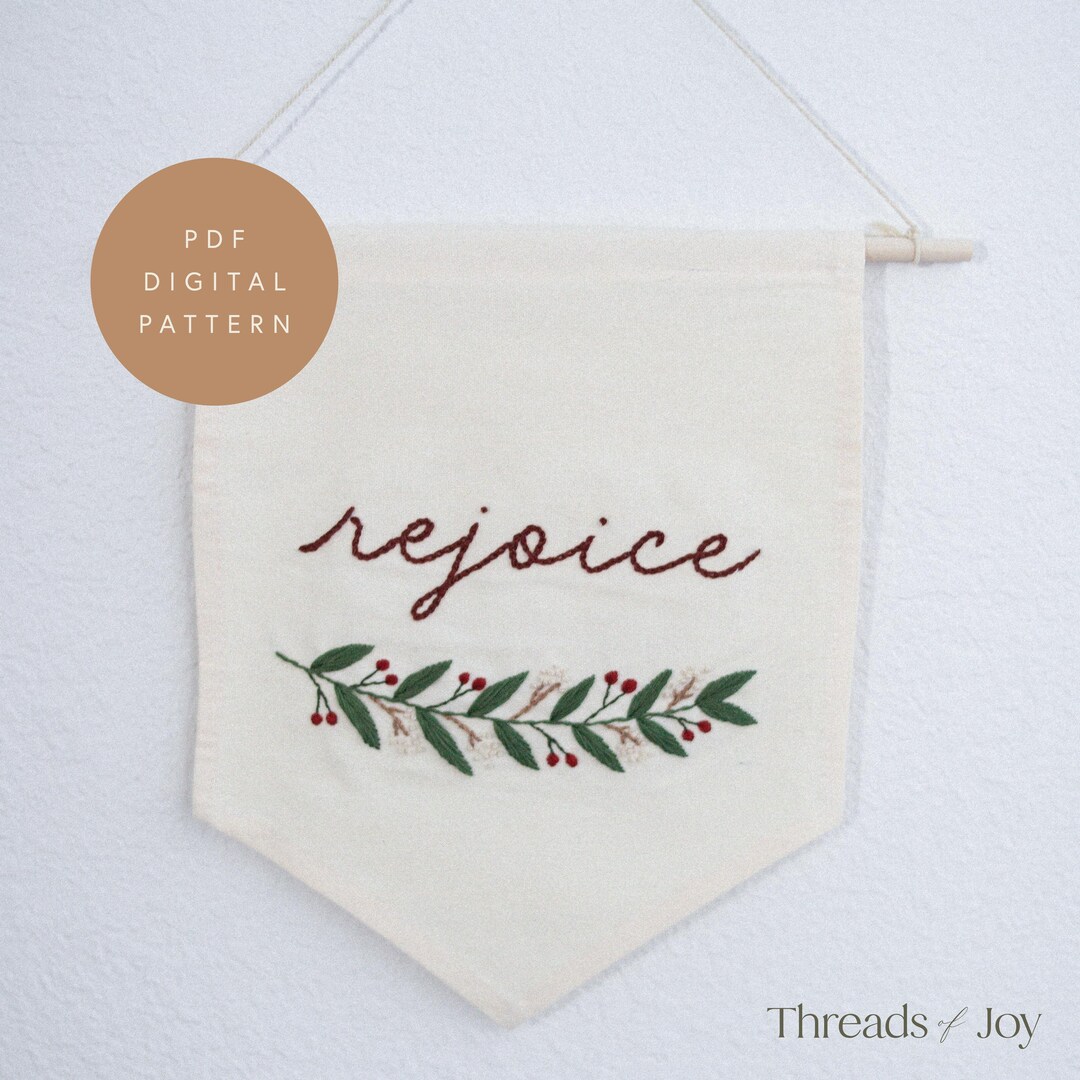 Rejoice Christmas Banner Embroidery Pattern: DIY Holiday Decor (PDF ...