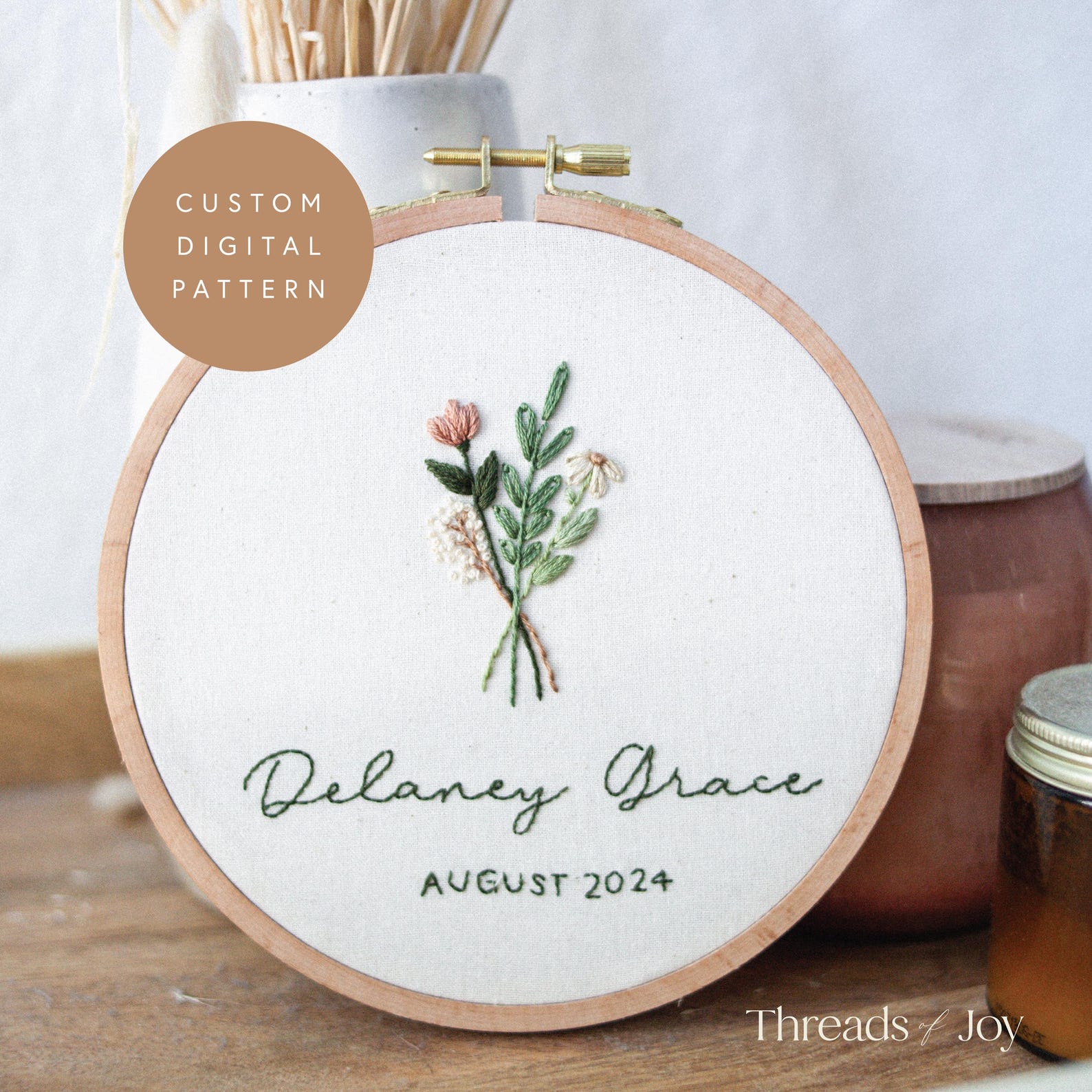 Wildflower Hand Embroidery Pattern: DIY Custom Baby Name (digital PDF ...