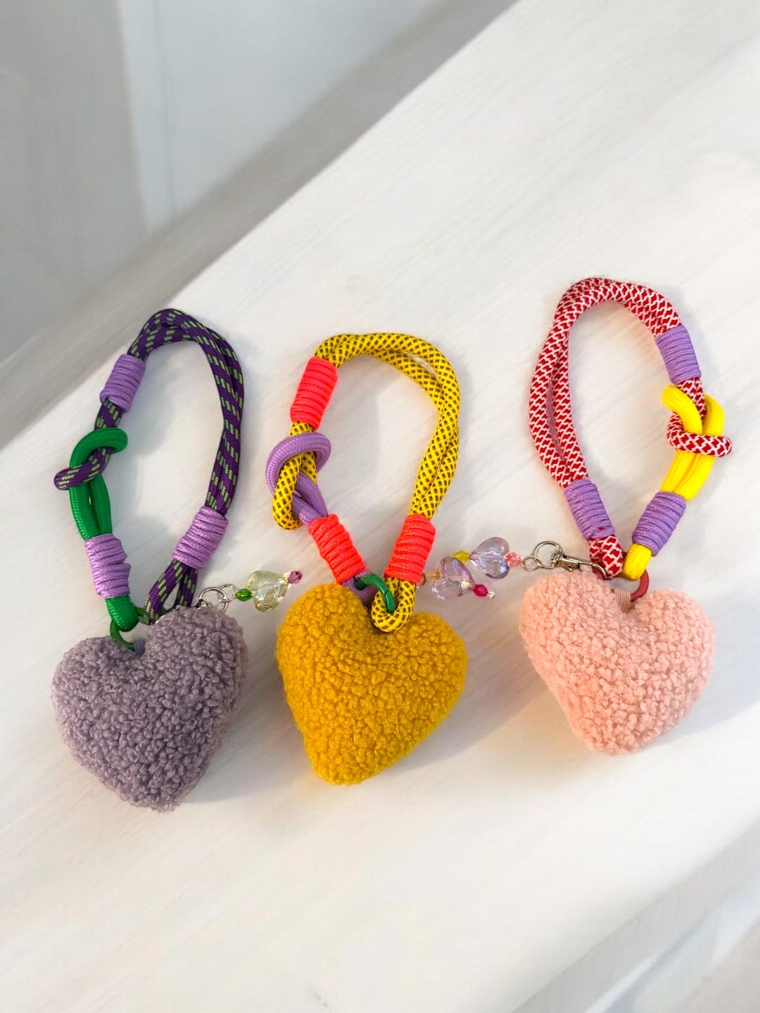 Y2K Fuzzy Heart Colorful Rope Purse Charm, Key Charm, Phone Lanyard ...