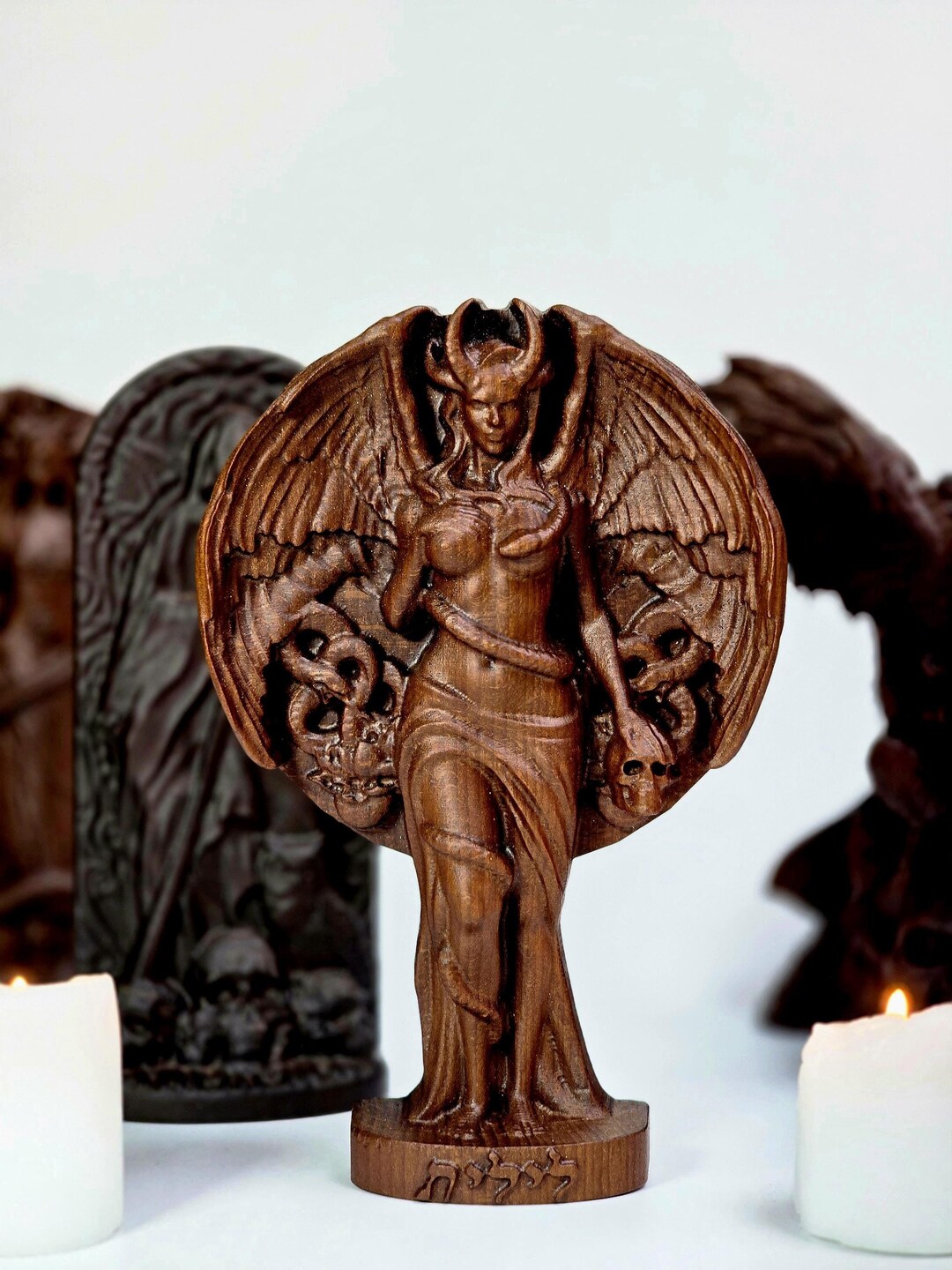 Lilith Goddess Statue | Hand-carved Wooden Inanna and Ishtar Sculpture ...
