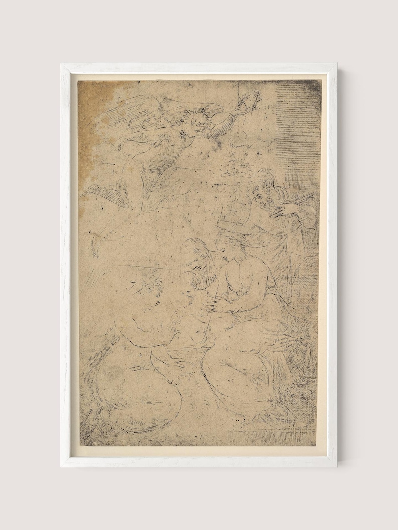 Italian Renaissance Drawing | Framed Vintage Art Print | Neutral Wall ...