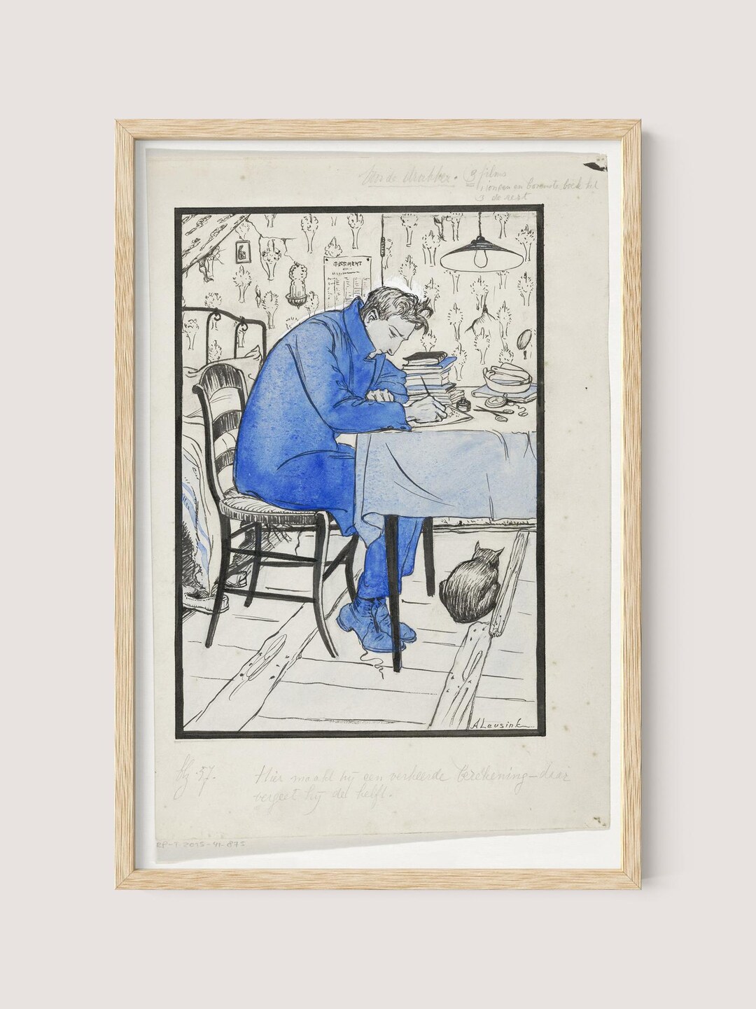 The Writer Print: Pencil Line Art With Blue Accent - Etsy