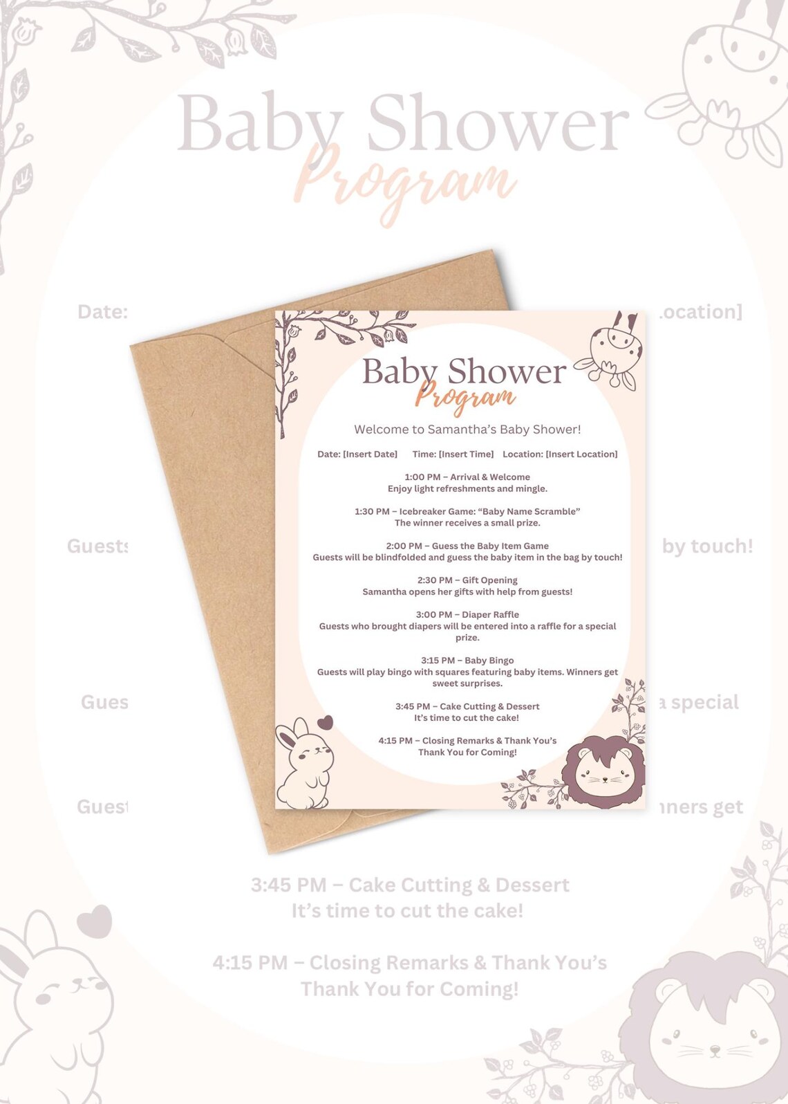 Baby Shower Program Itinerary. Customizable Template. Woodland Baby ...