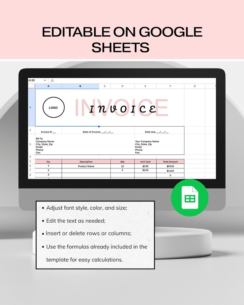 Editable Invoice Template for Google Docs, MC Word Invoice Template for ...