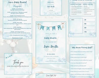 Baby Shower Program Agenda Itinerary AND Invitation, Thank You Card ...
