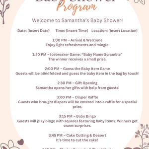 Baby Shower Program Itinerary. Customizable Template. Woodland Baby ...