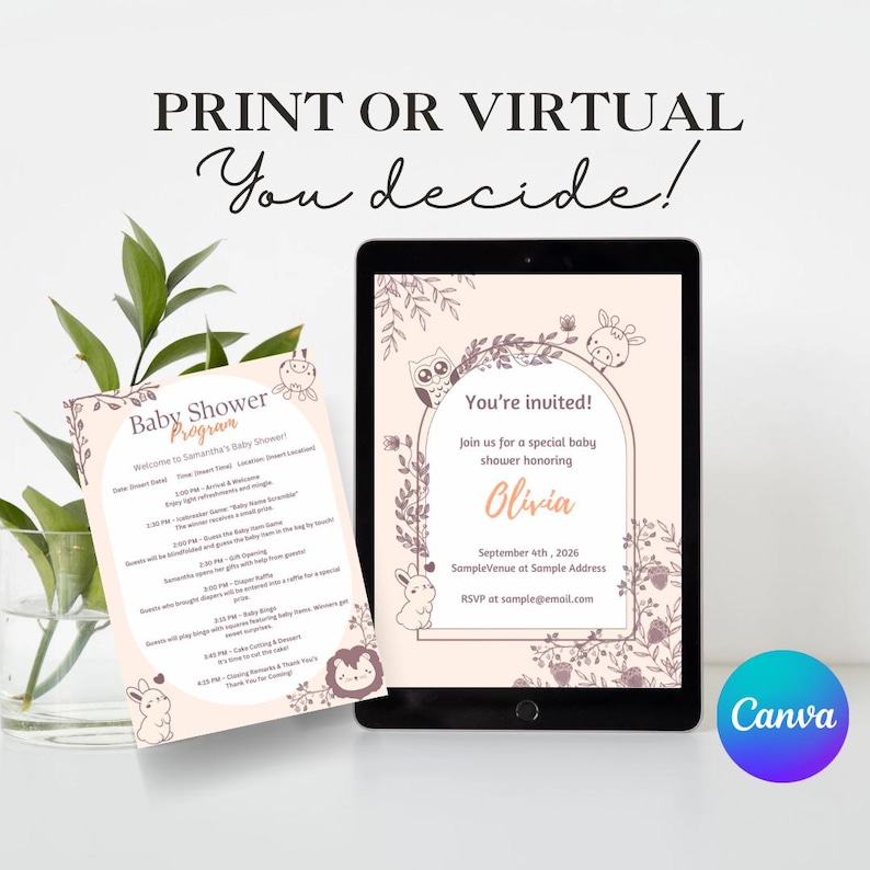 Baby Shower Program Agenda Itinerary AND Invitation, Thank You Card ...