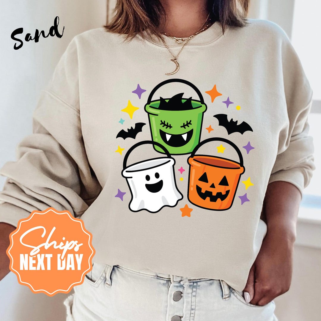 Vintage Halloween Bucket Sweatshirt, Cute Spooky Season Hoodie, Retro ...