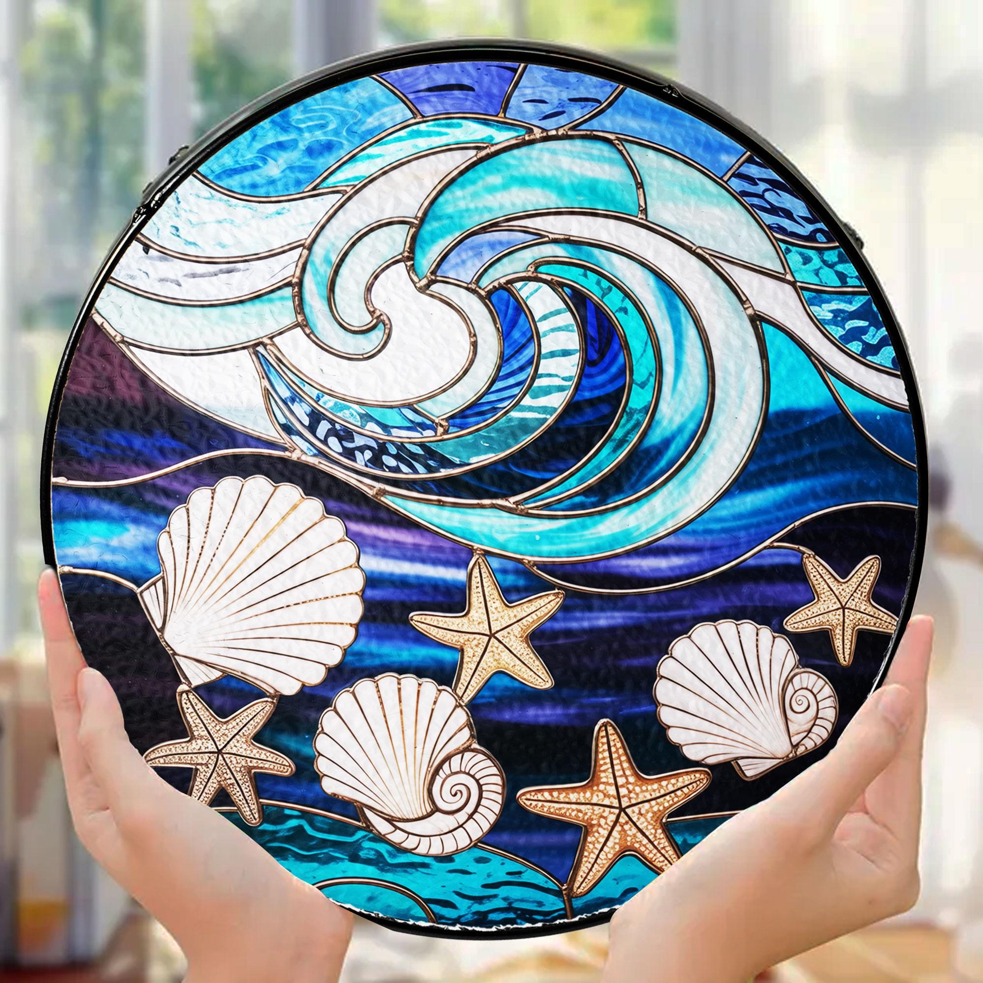 Seashell & Starfish Acrylic Suncatcher, Coastal Window Hanging ...