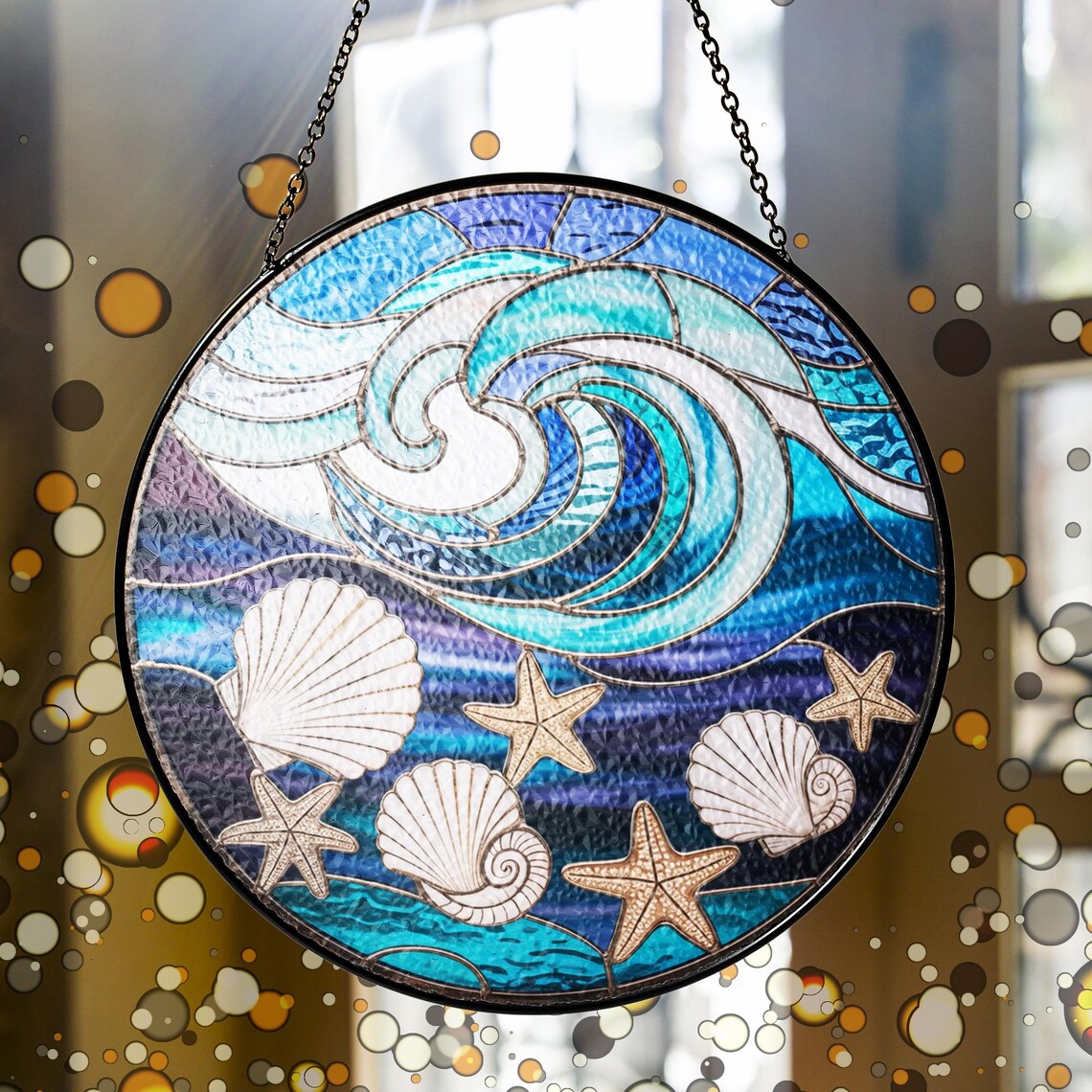 Seashell & Starfish Acrylic Suncatcher, Coastal Window Hanging ...