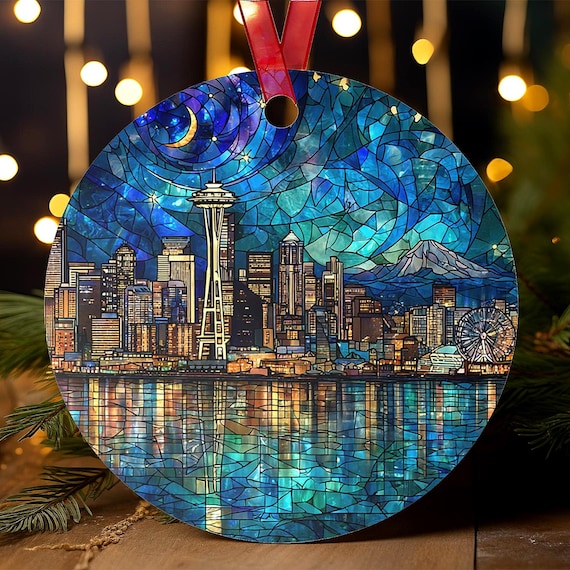 Seattle Glass Christmas Tree Ornaments Seattle Washington Scene