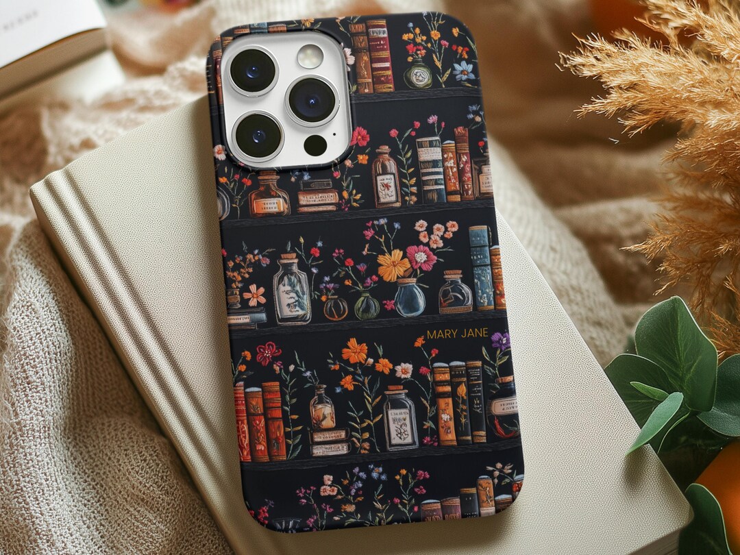 Personalized Floral Bookshelf Phone Case | Custom Name Phone Case ...