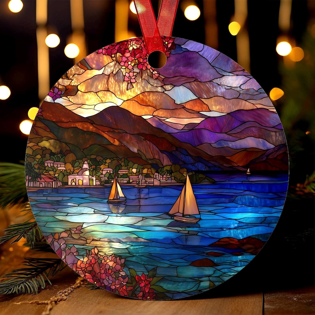 Antigua Harbor Ornament | Stained Glass Style Sailboat Christmas ...