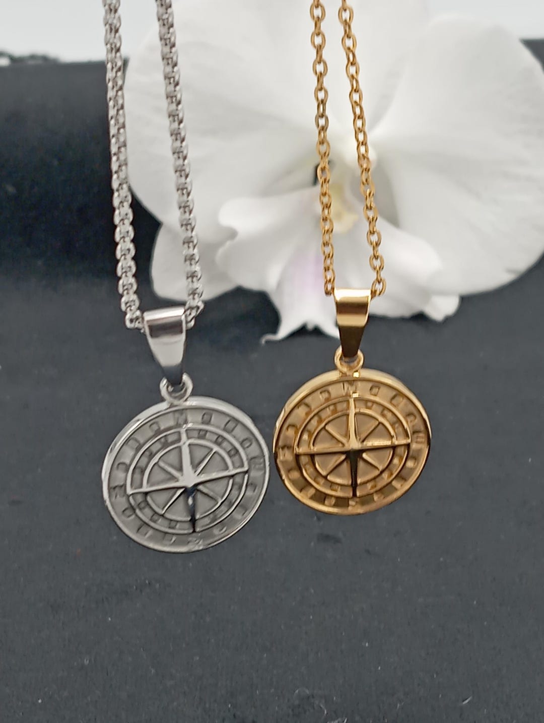Personalized Compass Pendant Necklace: Stainless Steel North Star ...