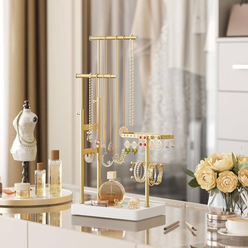 Metal Jewelry Organizer Stand | Necklace & Earring Holder | Ring ...