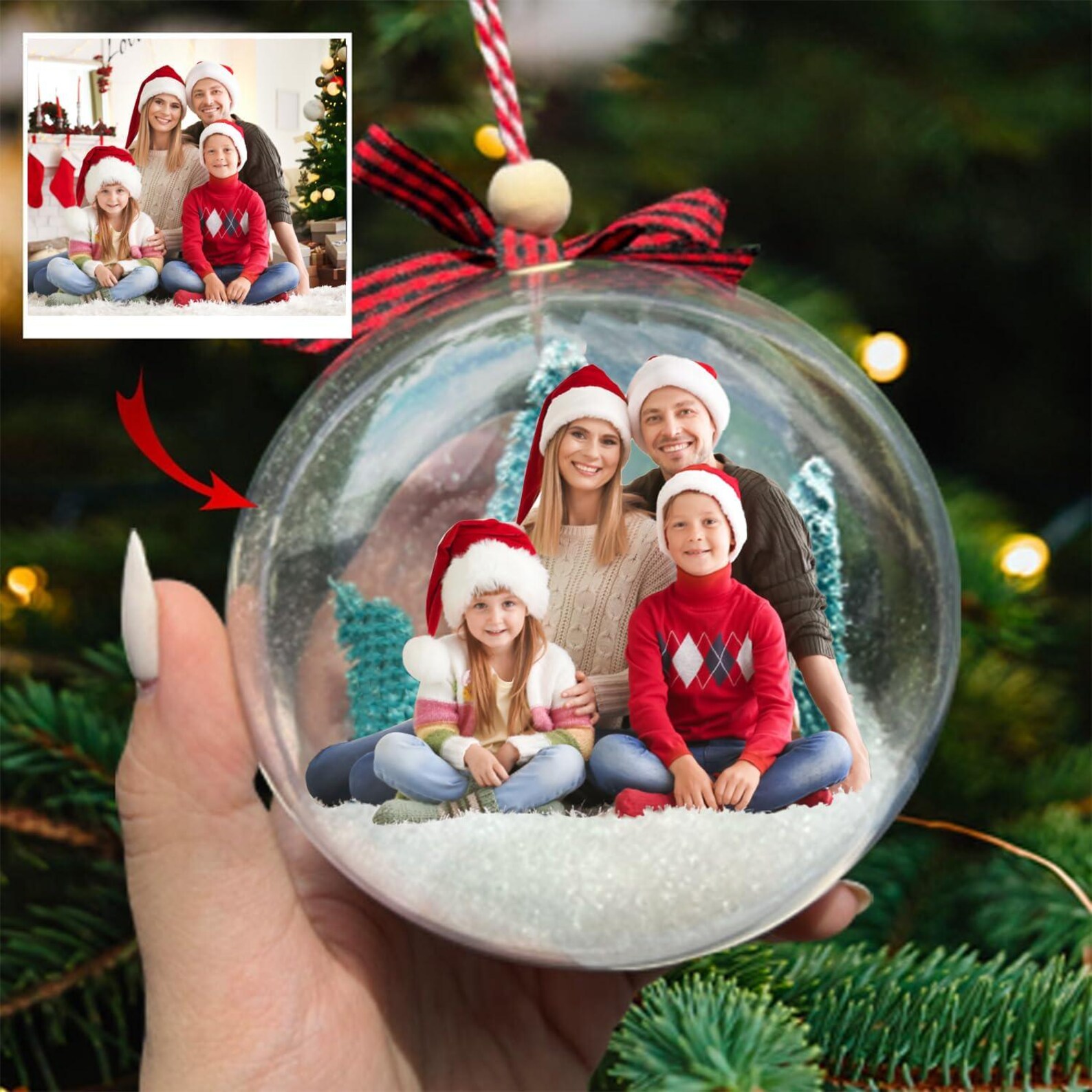 Personalized 3D Snowglobe Christmas Ornament, Custom Family Photo Clear ...