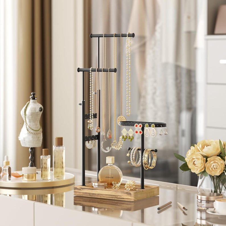 Metal Jewelry Organizer Stand | Necklace & Earring Holder | Ring ...