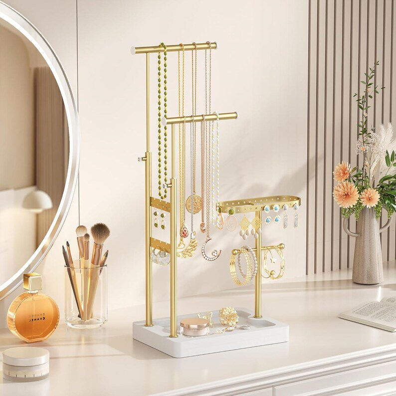 Metal Jewelry Organizer Stand | Necklace & Earring Holder | Ring ...