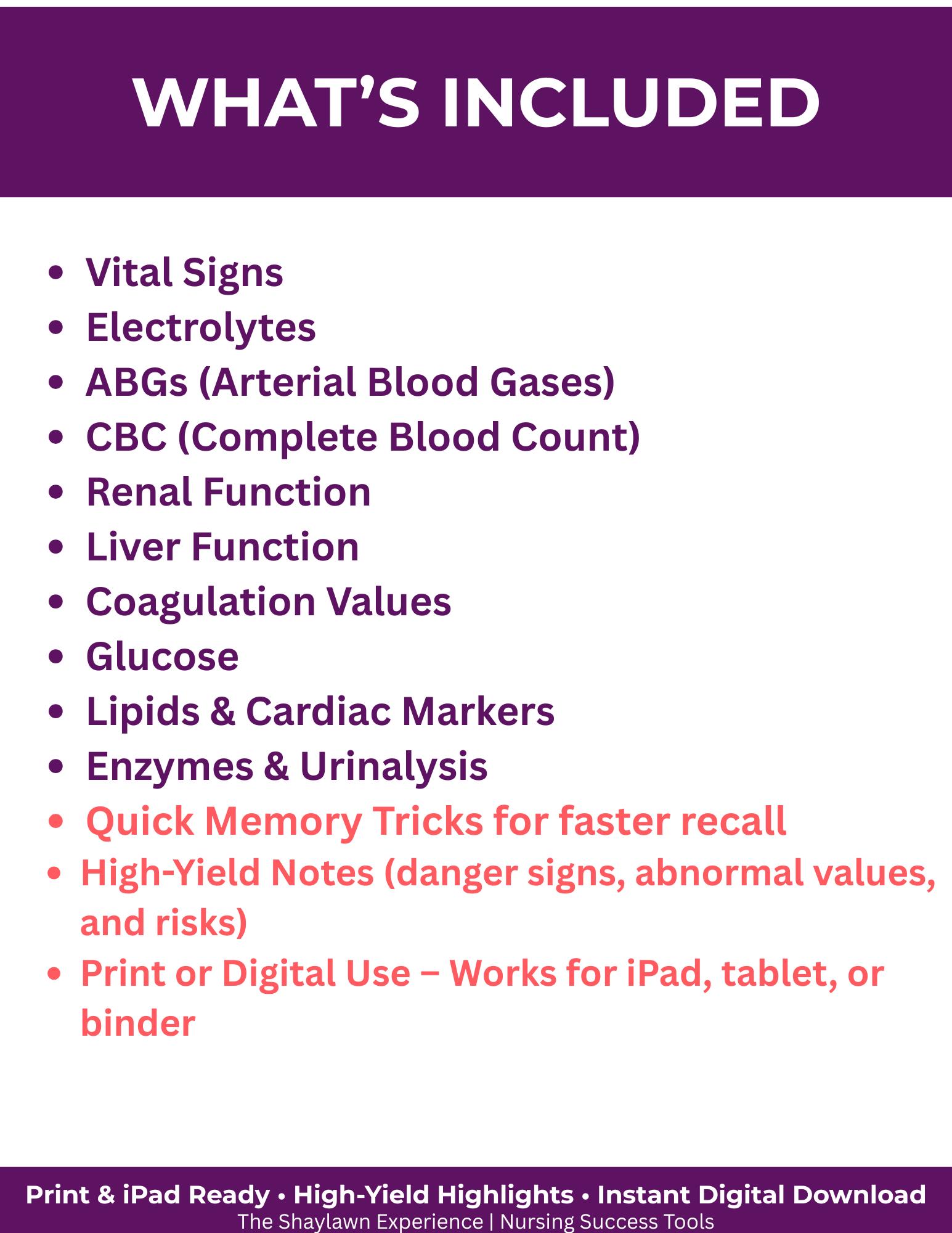 NCLEX Lab Values Cheat Sheet – Nursing Study Guide – Electrolytes, CBC ...