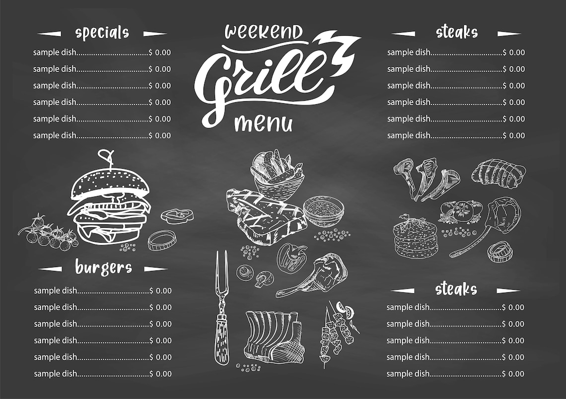 Chalk Hand Drawn Restaurant Menu. Chalkboard Menu Template. Vector ...