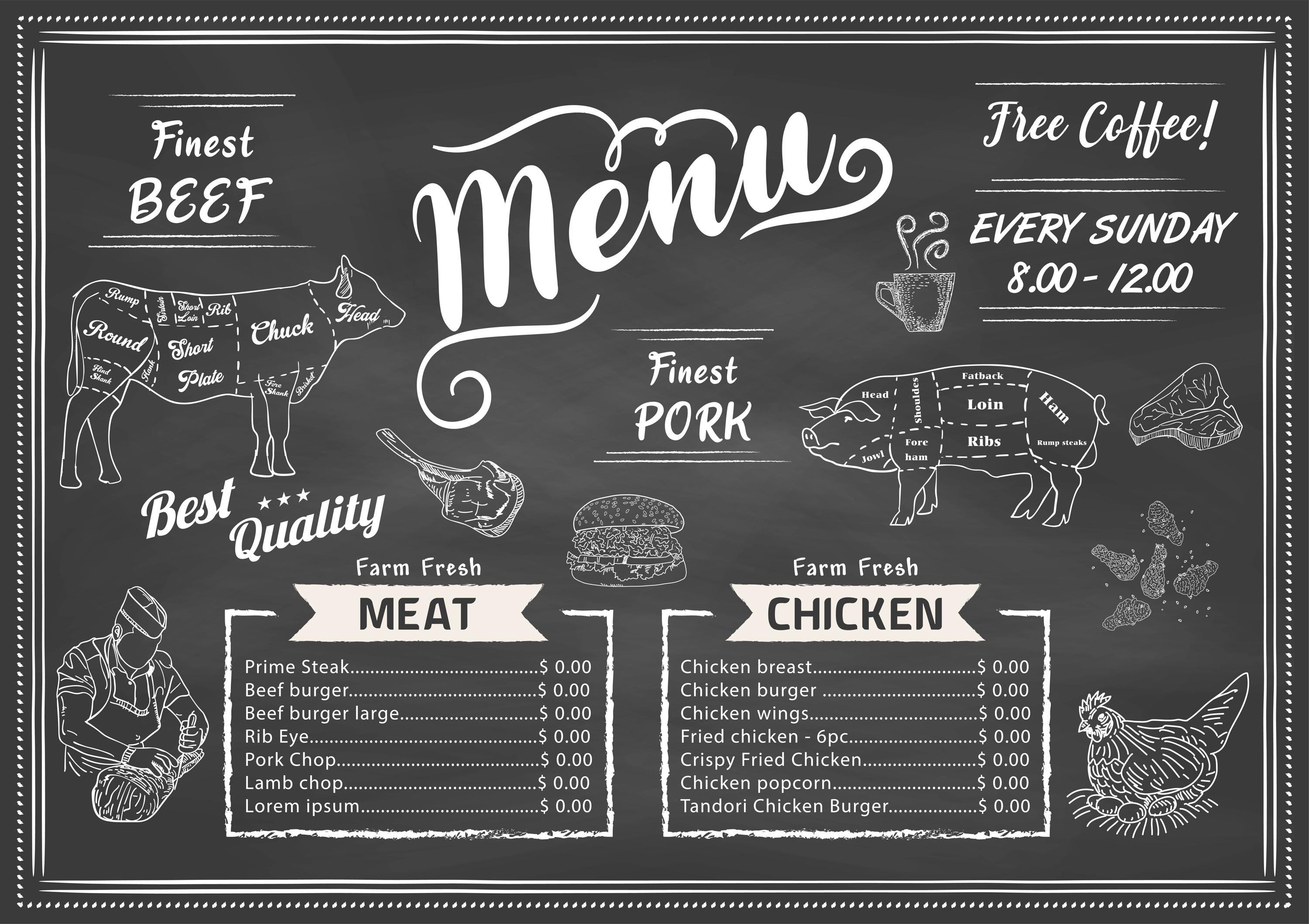 Chalk Hand Drawn Restaurant Menu. Chalkboard Menu Template. Vector ...