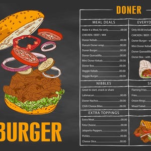 Chalk Hand Drawn Doner Kebab Restaurant Menu. Chalkboard Menu Template ...