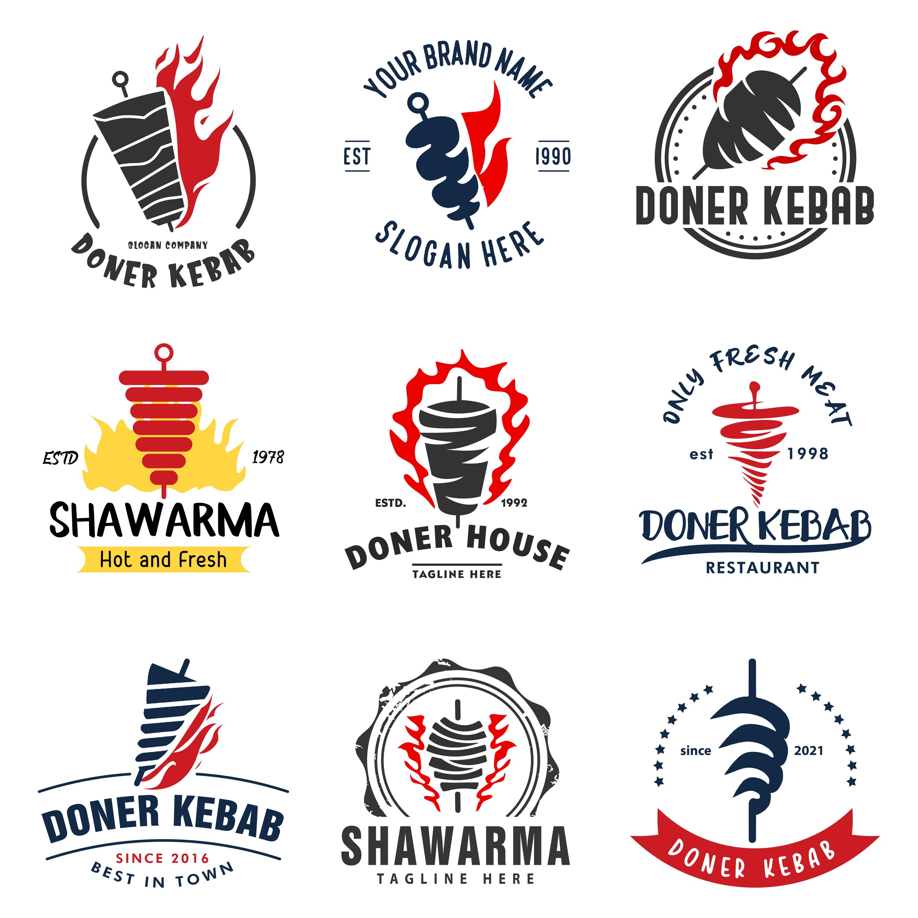Doner Kebab Logo. 10 Sets Big Collection. Available Formats PDF, SVG, EPS10. - Etsy