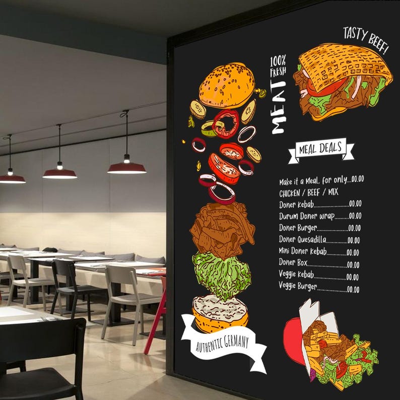 Chalk Hand Drawn Doner Kebab Restaurant Menu. Chalkboard Menu Template ...