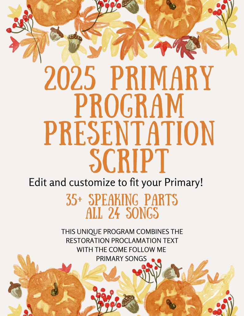 2025 Editable D&C Sacrament Primary Presentation Program Outline Script ...