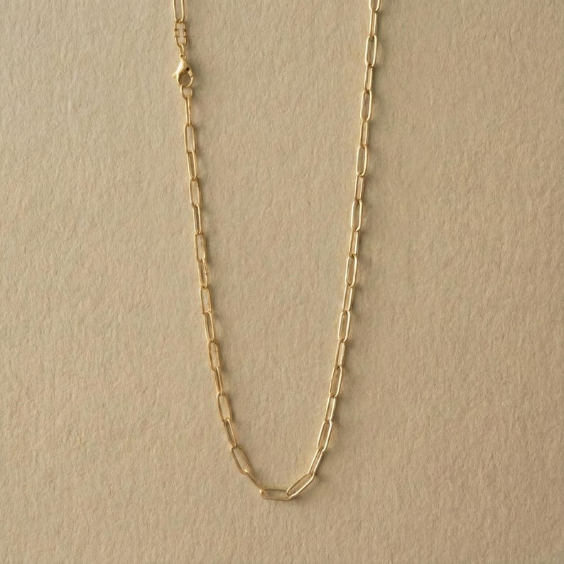 14k Solid Gold Paperclip Chain Necklace, Paperclip Necklace, Gold Chain ...