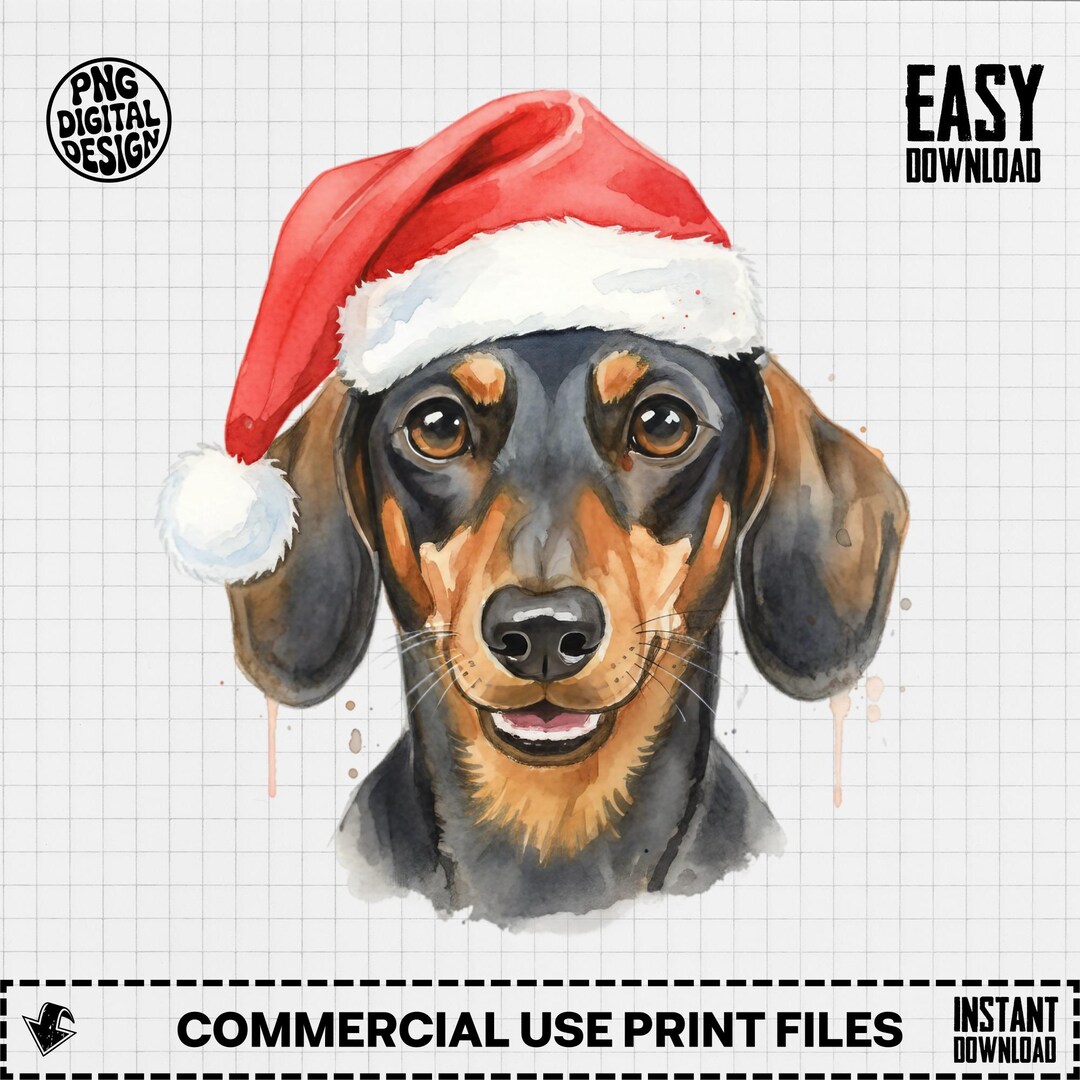 Dachshund Clipart, Cute Dog Clipart, Christmas Dachshund, Santa Hat ...